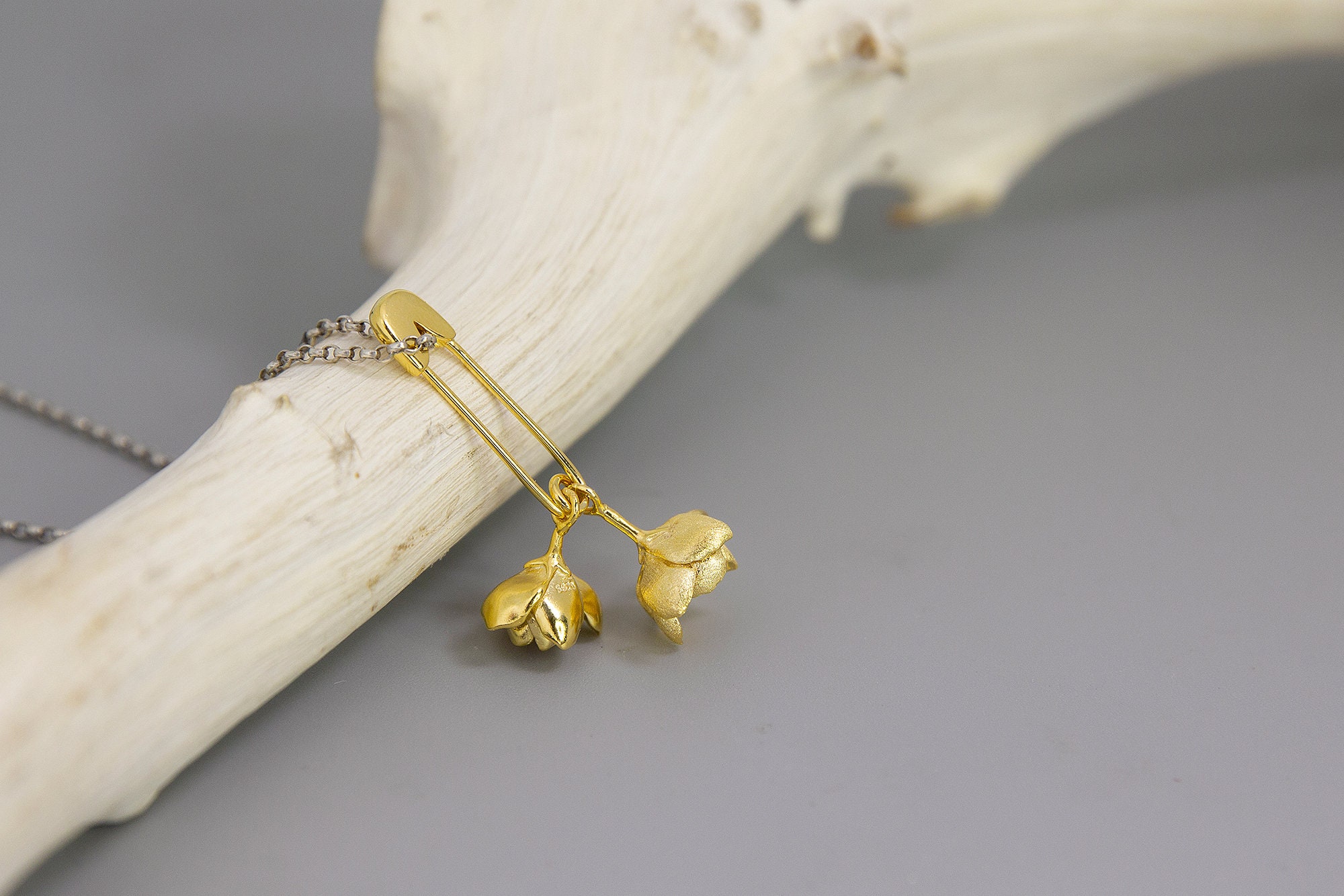 Jasmine Flower Charm Necklace-sterling Silver Safety Pin - Etsy