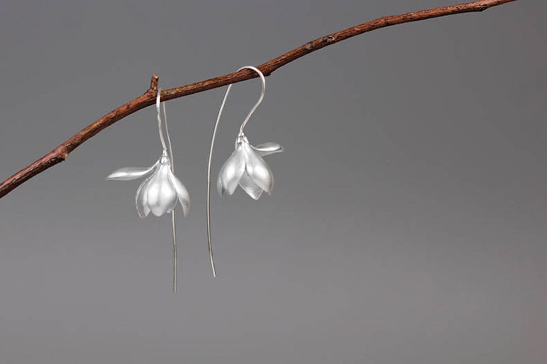 Magnolia Flower Earring-sterling Silver Flower Charm Dangle-real Flower ...