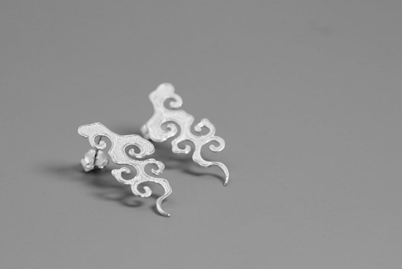 Wind Cloud Charm Earring-sterling Silver Cloud Stud Earring-wild Cloud ...
