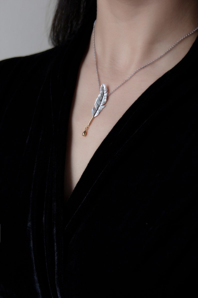 Sterling Silver Feather Quill Pendant Necklace – Antique Plume Jewelry ...