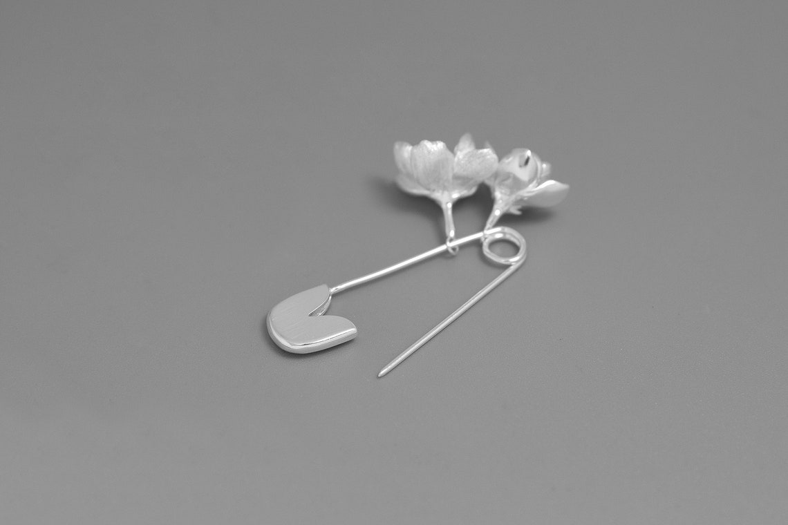 Jasmine Flower Charm Brooch-sterling Silver Safety Pin Blossom Flower ...