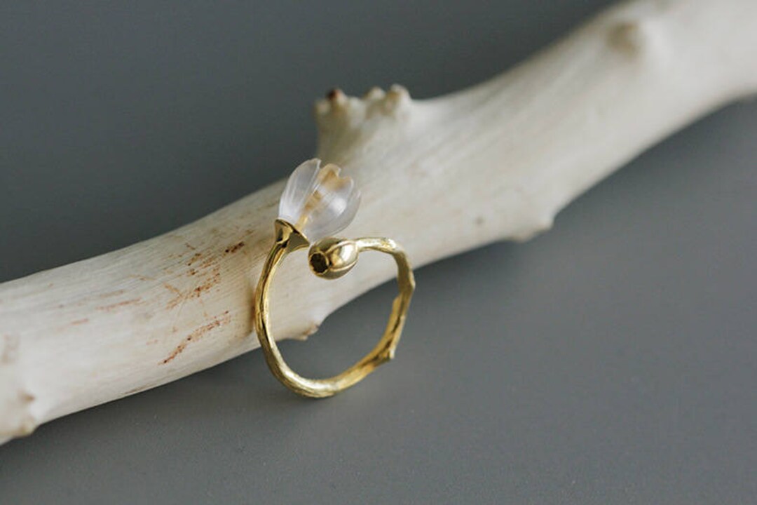 Crystal Flower Bud Ring-sterling Silver Stamen Flower Twig - Etsy
