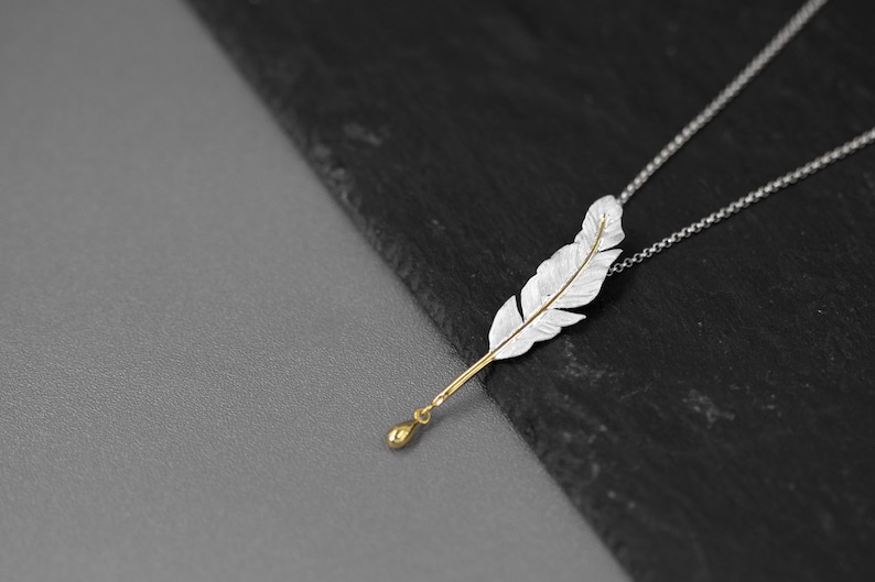 Sterling Silver Feather Quill Pendant Necklace – Antique Plume Jewelry ...