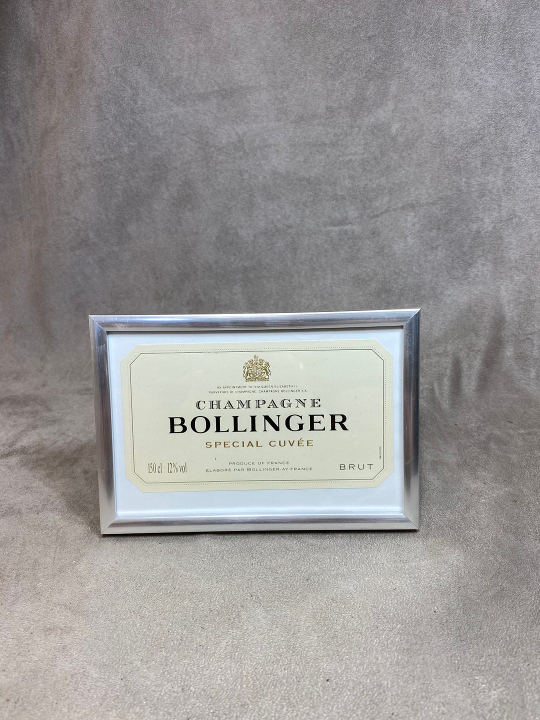 Champagne Label Bollinger Framed With Stainless Steel Frame Handmade in ...