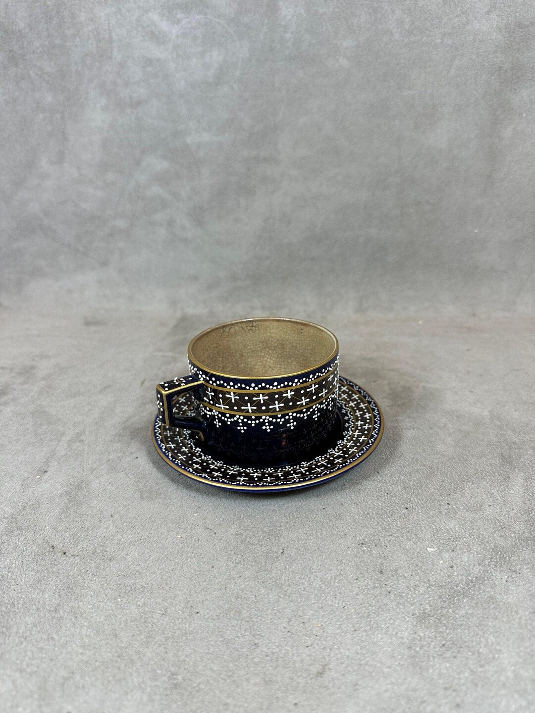 VERY RARE Cup and Saucer in Old Faience Blue Cobalt Blue of Furnace ...