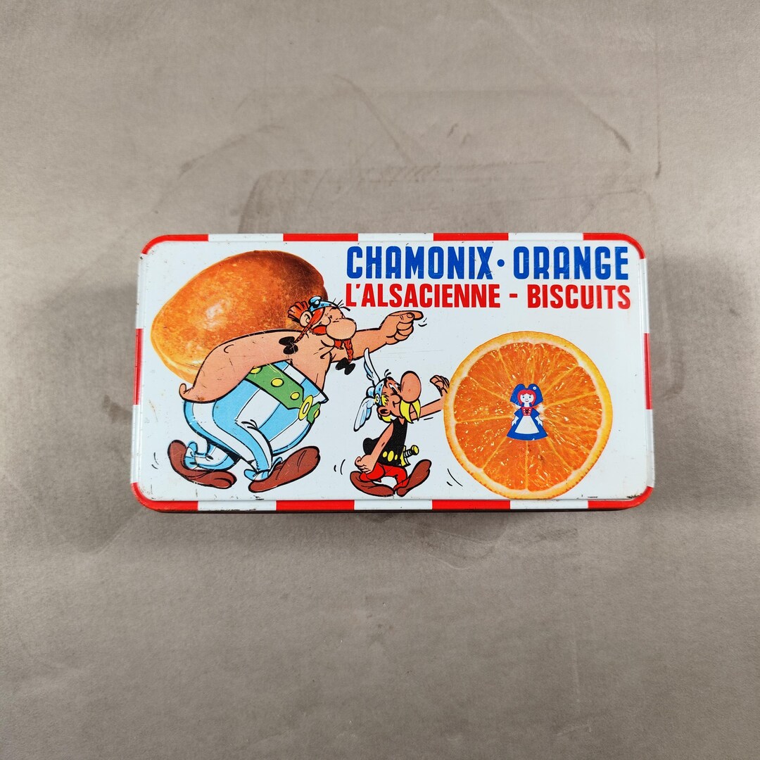 Astérix & Obélix Chamonix Orange Tin Biscuit Box Made in France Vintage ...