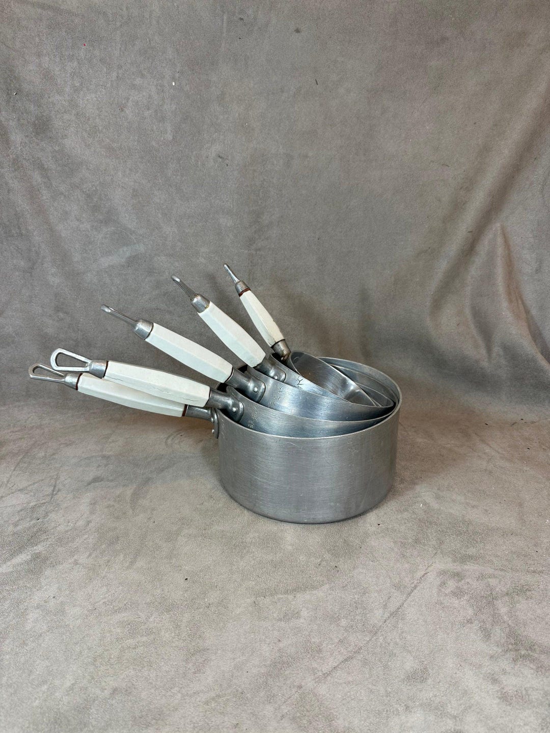 RARE Cookware Set of 5 Aluminum Pans With Vintage Porcelain Handle Made ...