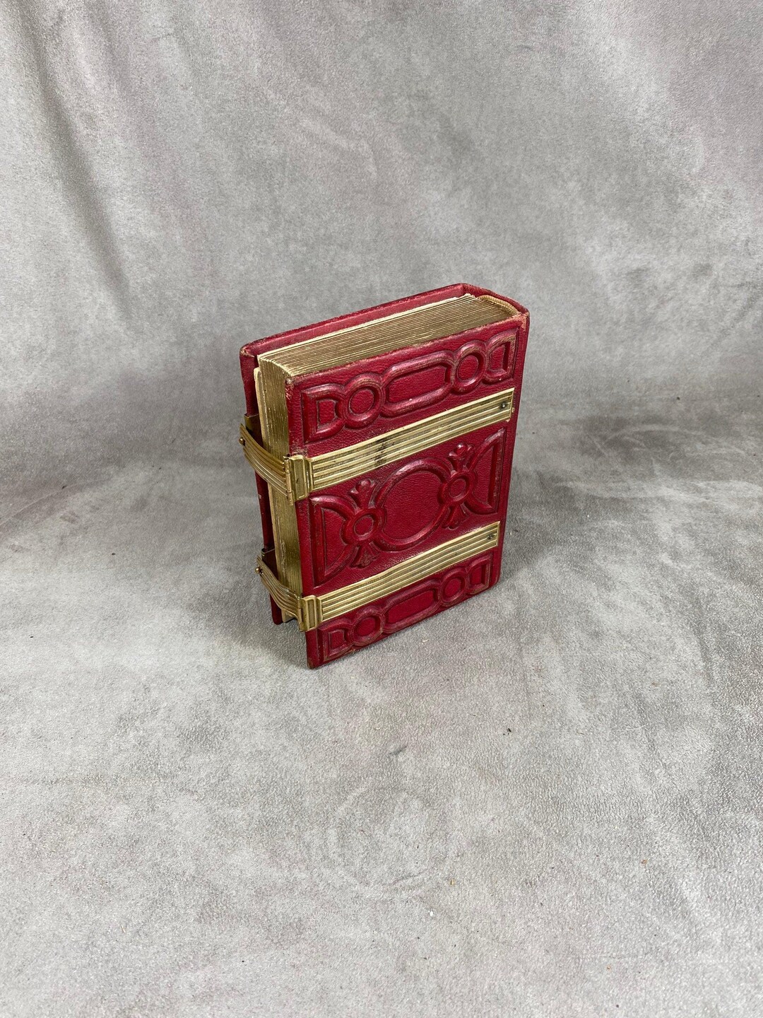 RARE Beautiful Photo Album or Secret Book in Red Leather and Brass Made ...