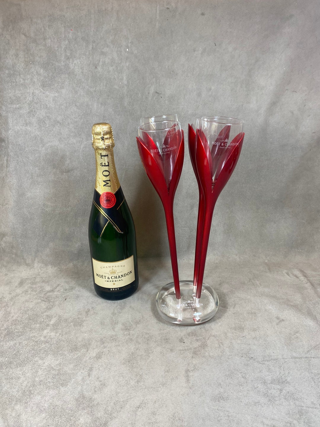 RARE Moet 4 Glass Champagne Flute Holder and Vintage Plastic Candle in ...