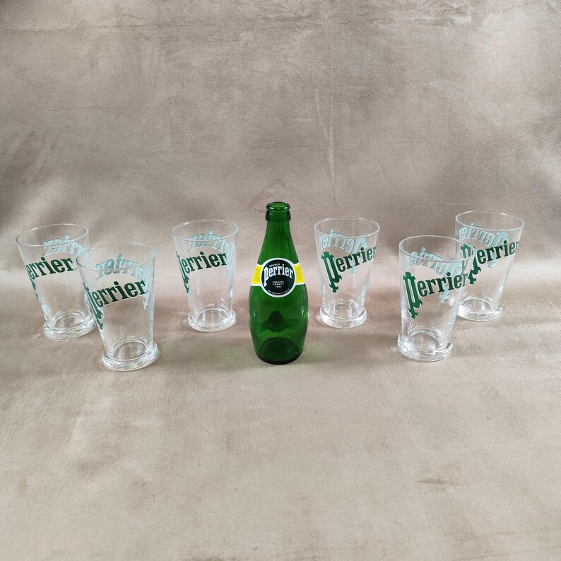 Set of 6 Glasses Perrier Sparkling Water Made in France Vintage 1980 - Etsy