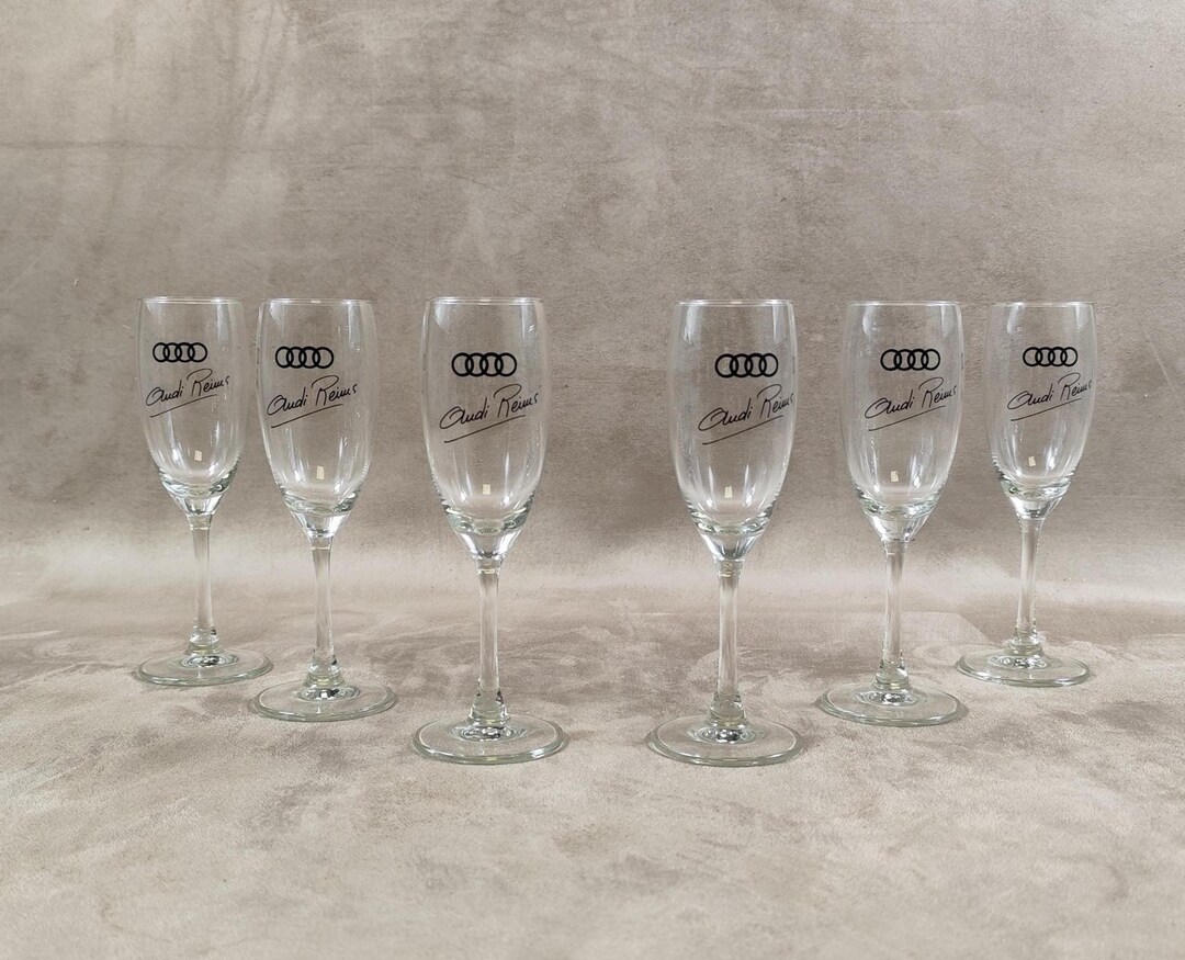 Set of 6 Advertising Champagne Flutes Audi Reims Made in France Vintage ...