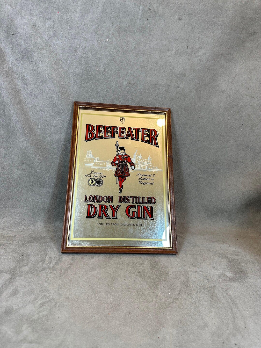 RARE Vintage Glass and Wooden Bar Mirror Vintage Beefeater Dry Gin1970 ...