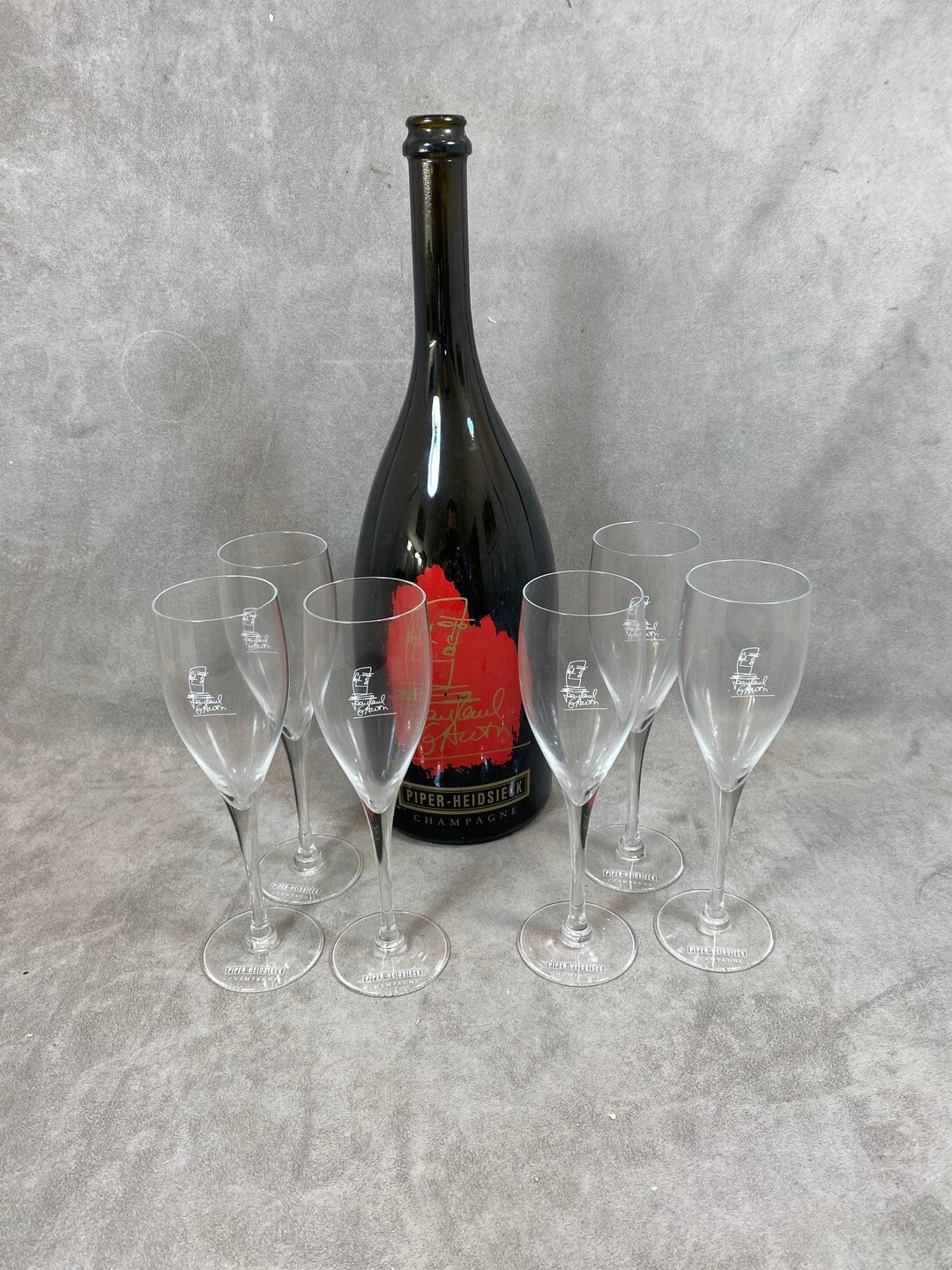 RARE Set of 6 Piper-heidsieck Crystal Champagne Flutes by Jean Paul ...