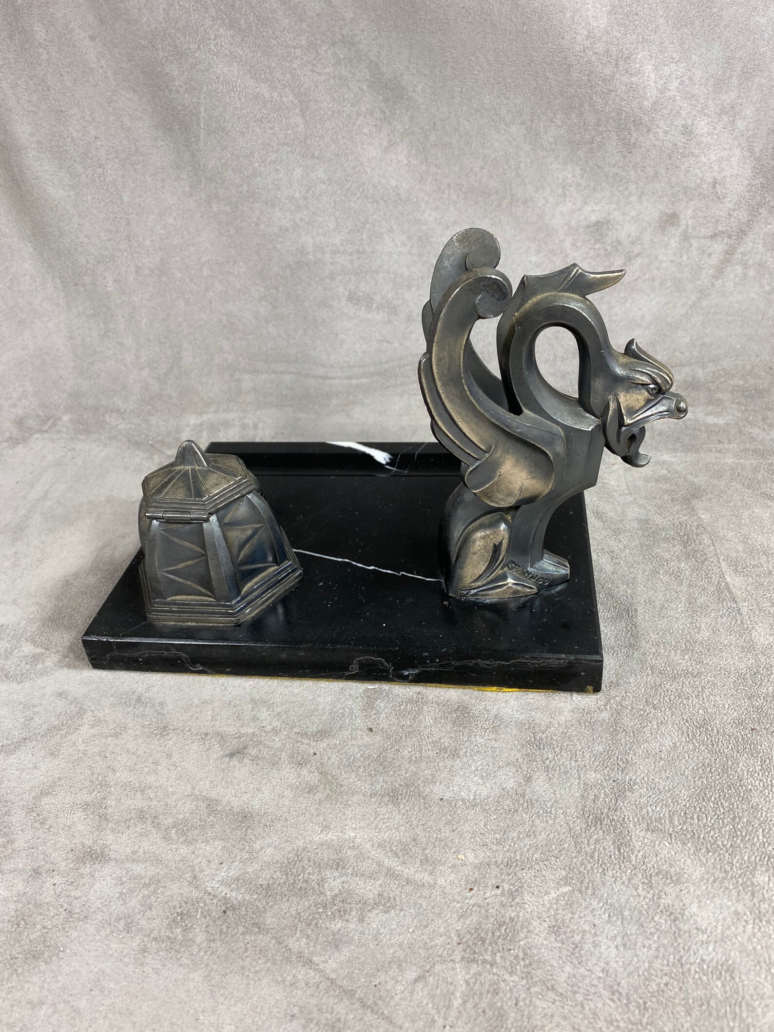 RARE Vintage Art Deco Bronze Inkwell With Dragon Decor on | Etsy