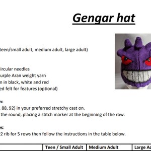 PDF Pattern - Gengar Hat Knitting Pattern - Etsy