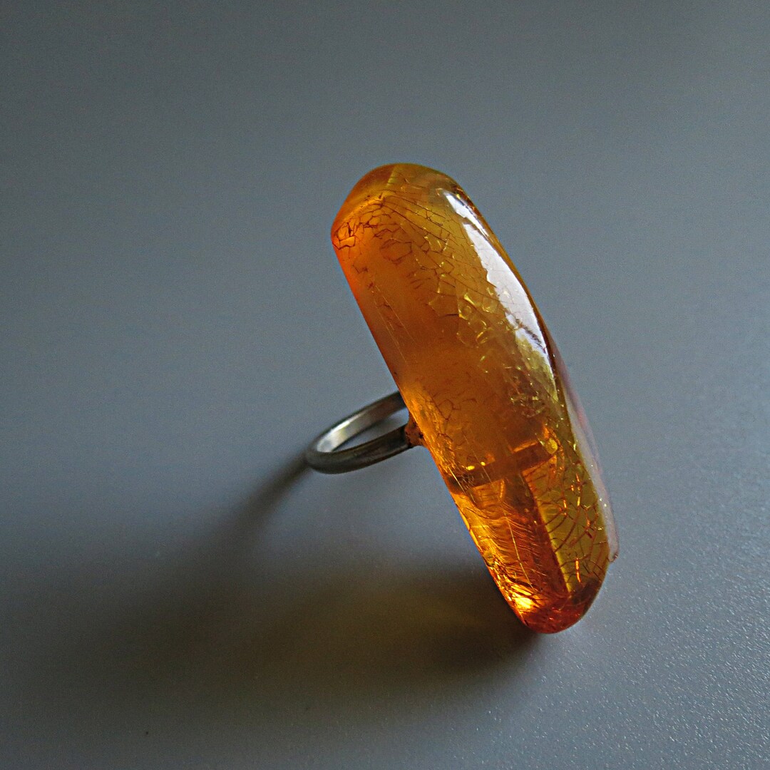 Vintage Amber Ring. Big Stone Ring. Antique Amber Ring. Genuine Baltic ...