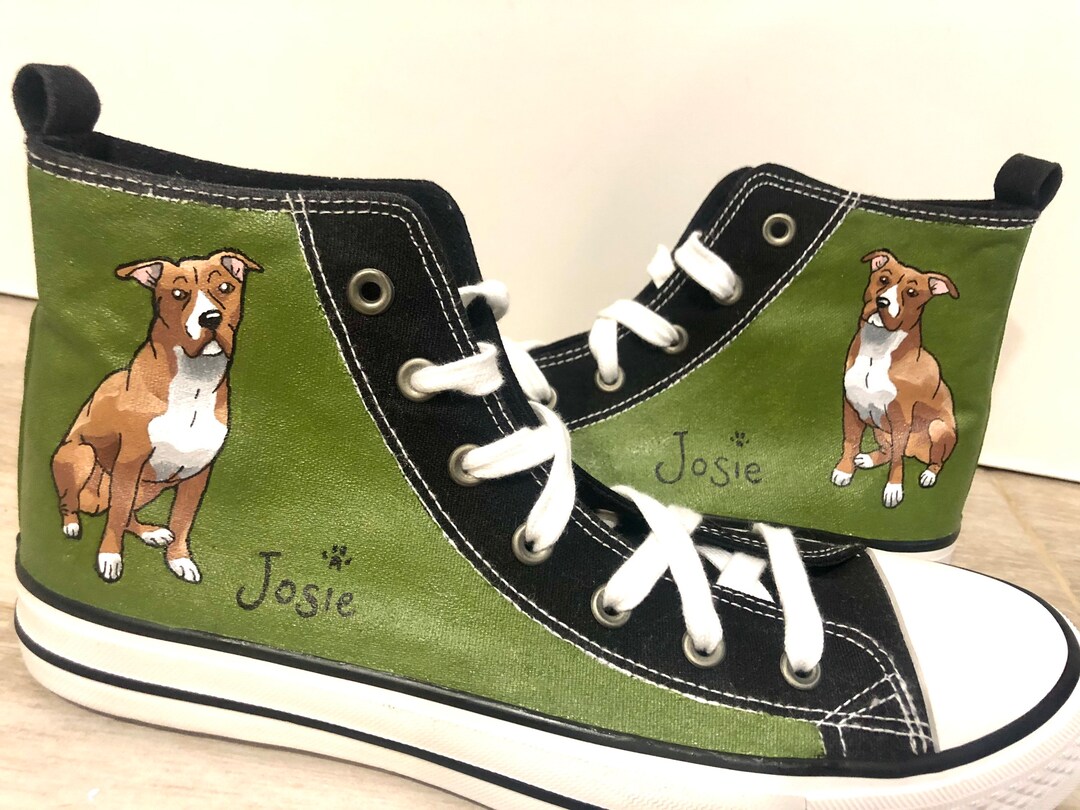 Pitbull Painted Sneakers, Personalized Dog Canvas Shoes, Pitbull ...