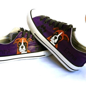 Boxer Painted Sneakers, Personalized Dog Canvas Shoes, Custom Converse ...