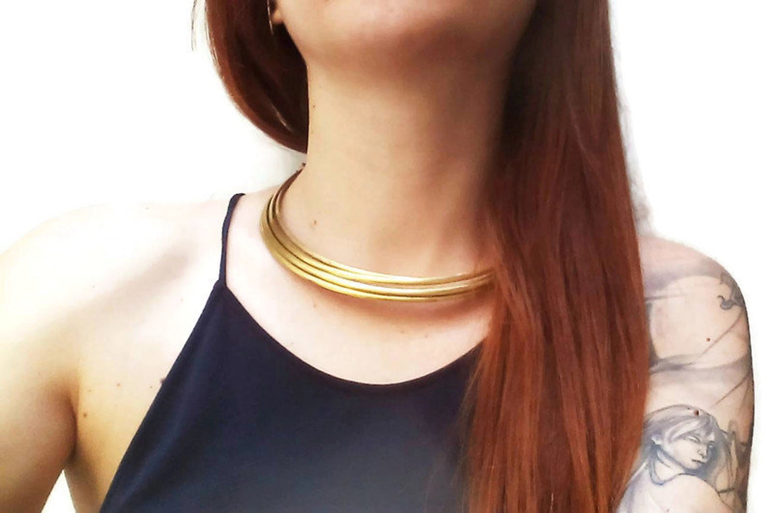 Minimalist Brass Choker Necklace: Gold or Silver African Tribal Neck ...
