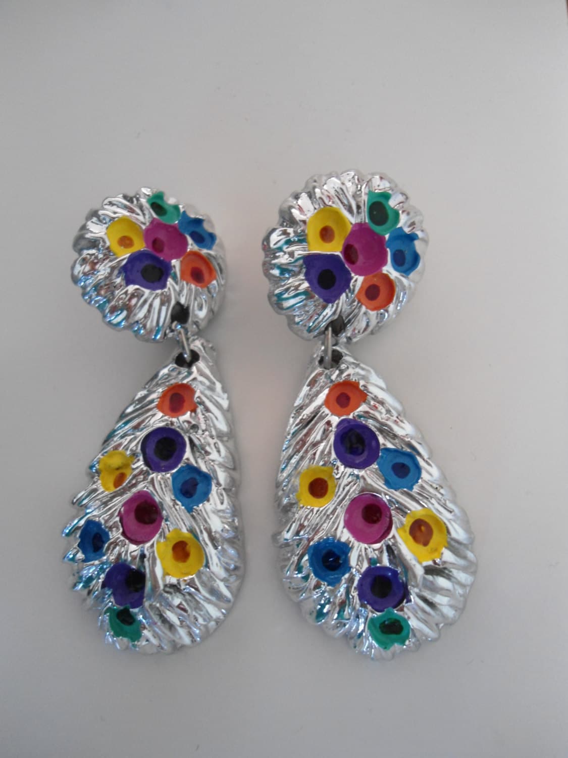 Funky 80s Style Colourful Vintage Earrings. - Etsy