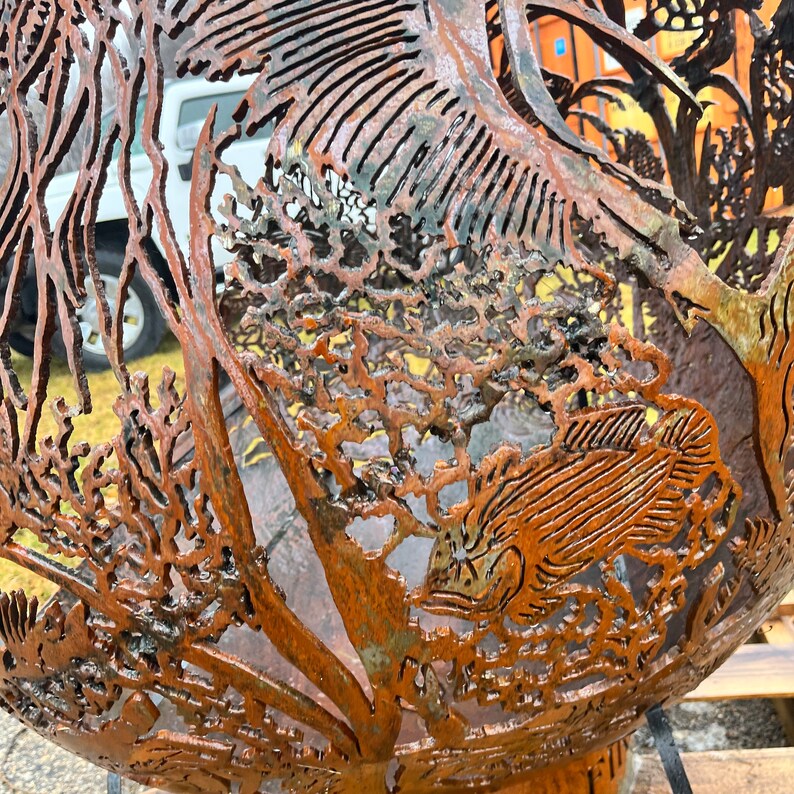 SEA LIFE Fireball Fire Pit One of a Kind Handcrafted Steel Sphere Fire ...