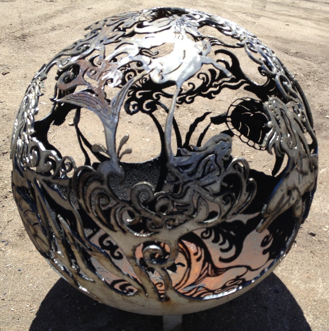 MERMAIDS FIREBALL Fire Pit individually Handcrafted Steel Sphere Fire ...