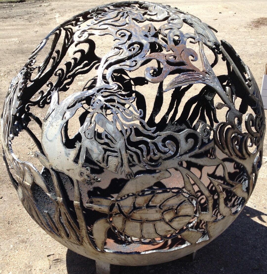 MERMAIDS FIREBALL Fire Pit individually Handcrafted Steel Sphere Fire ...