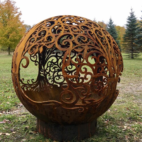 Tree of Life Fire Pit Sphere Hand Cut Steel Sculptural - Etsy
