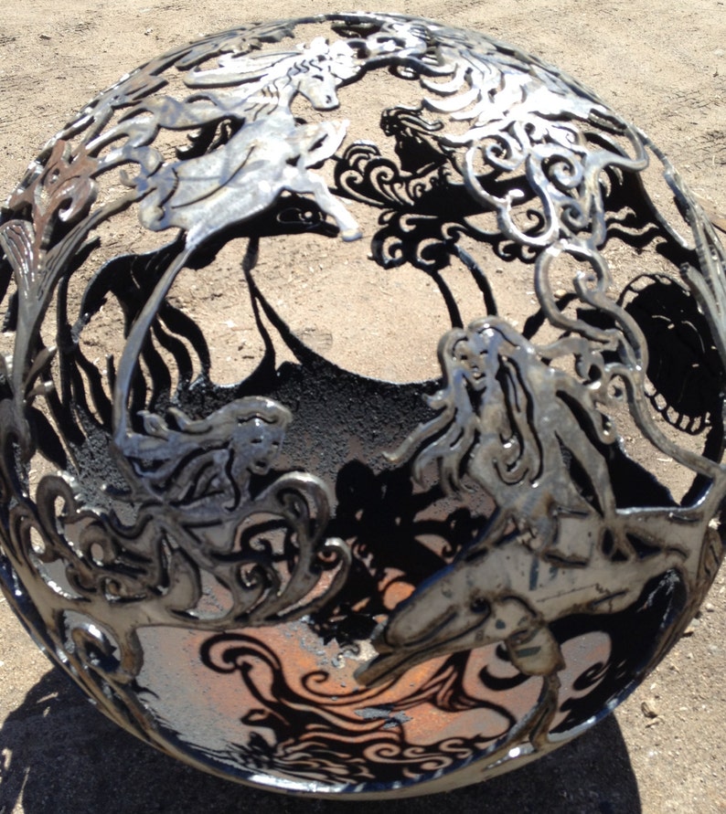 MERMAIDS FIREBALL Fire Pit individually Handcrafted Steel Sphere Fire ...
