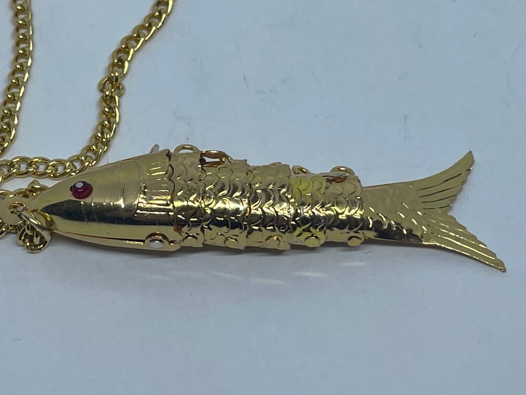 Vintage Gilt Articulated Fish Pendant New Old Stock - Etsy