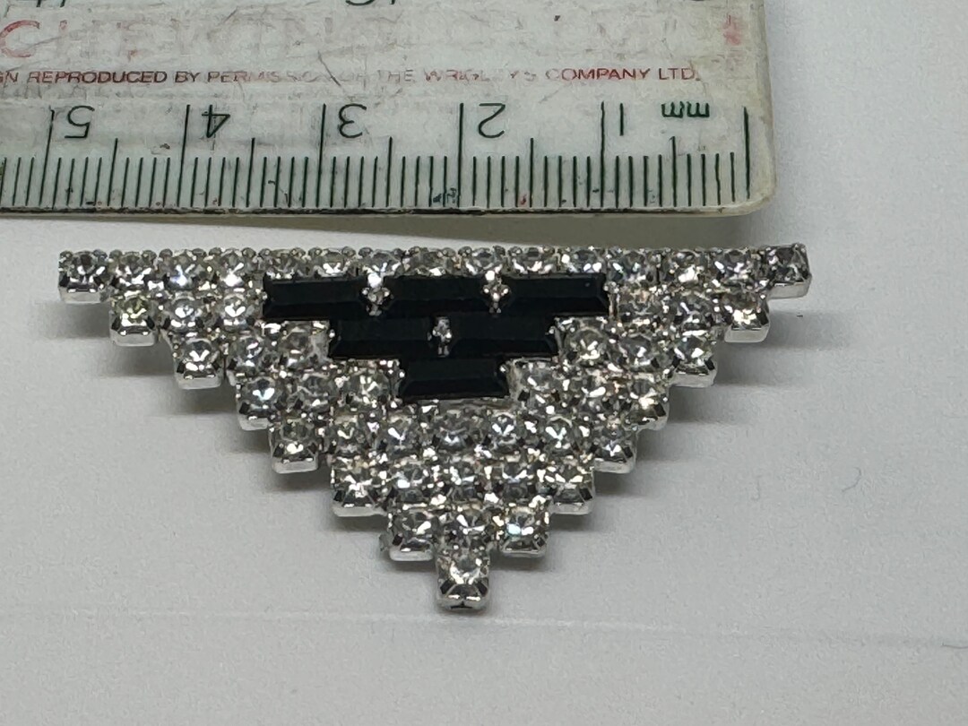 Vintage 1980's Triangle Brooch With Clear and Black Diamante ...