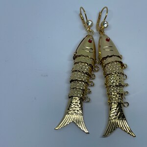 Vintage Articulated Gilt Fish Earrings - Etsy