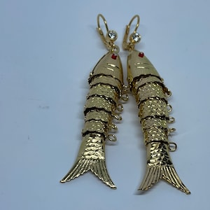 Vintage Articulated Gilt Fish Earrings - Etsy