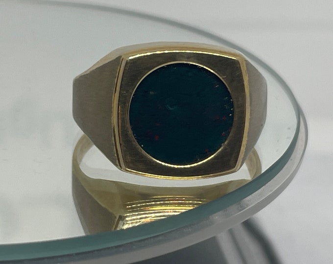 Vintage 9ct Gold Blood Stone Signet Ring 4.8 Grams Size W New Old Stock ...