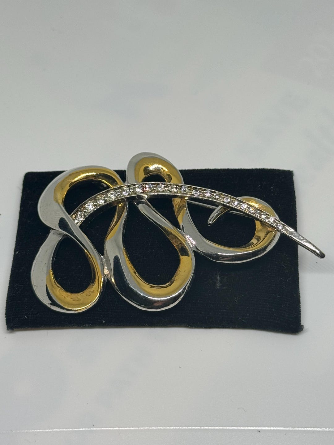 Vintage Two Tone Gold Swiggle and Silver Brooch With Diamante 1980's - Etsy