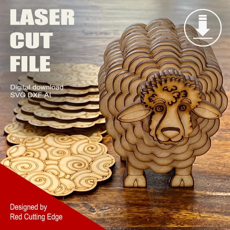 Laser Cut Wooden Sheep Holder With 8 Different Wooly Coasters SVG DXF ...