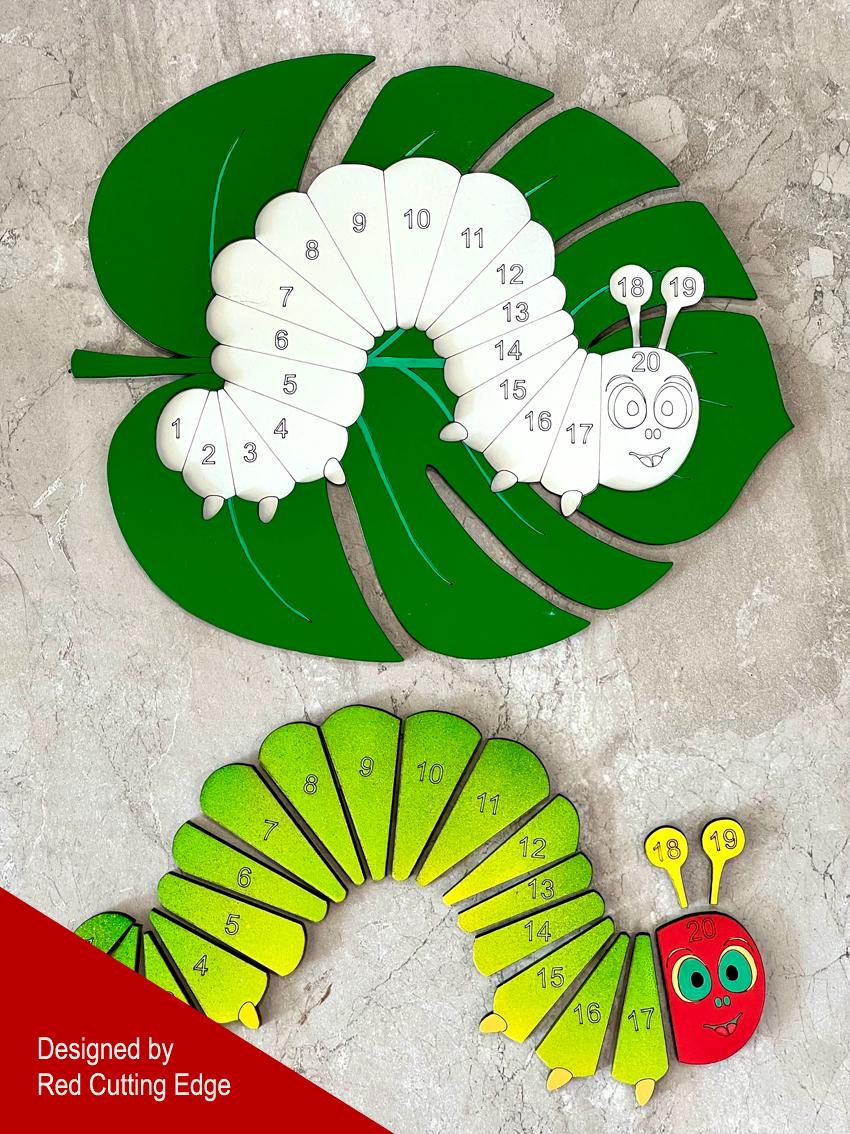 Laser Cut Wooden Counting Caterpillar on Leaf Puzzle SVG DXF AI - Etsy