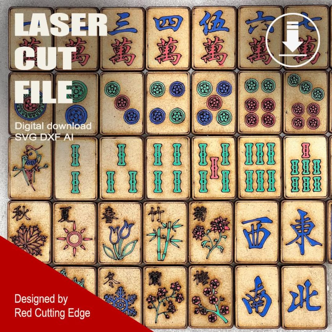 Laser Cut Wooden Game Mahjong Tiles SVG DXF AI - Etsy