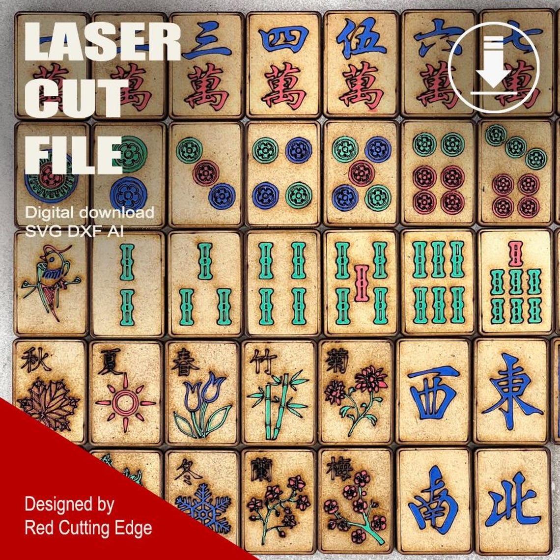 Laser Cut Wooden Game Mahjong Tiles SVG DXF AI - Etsy