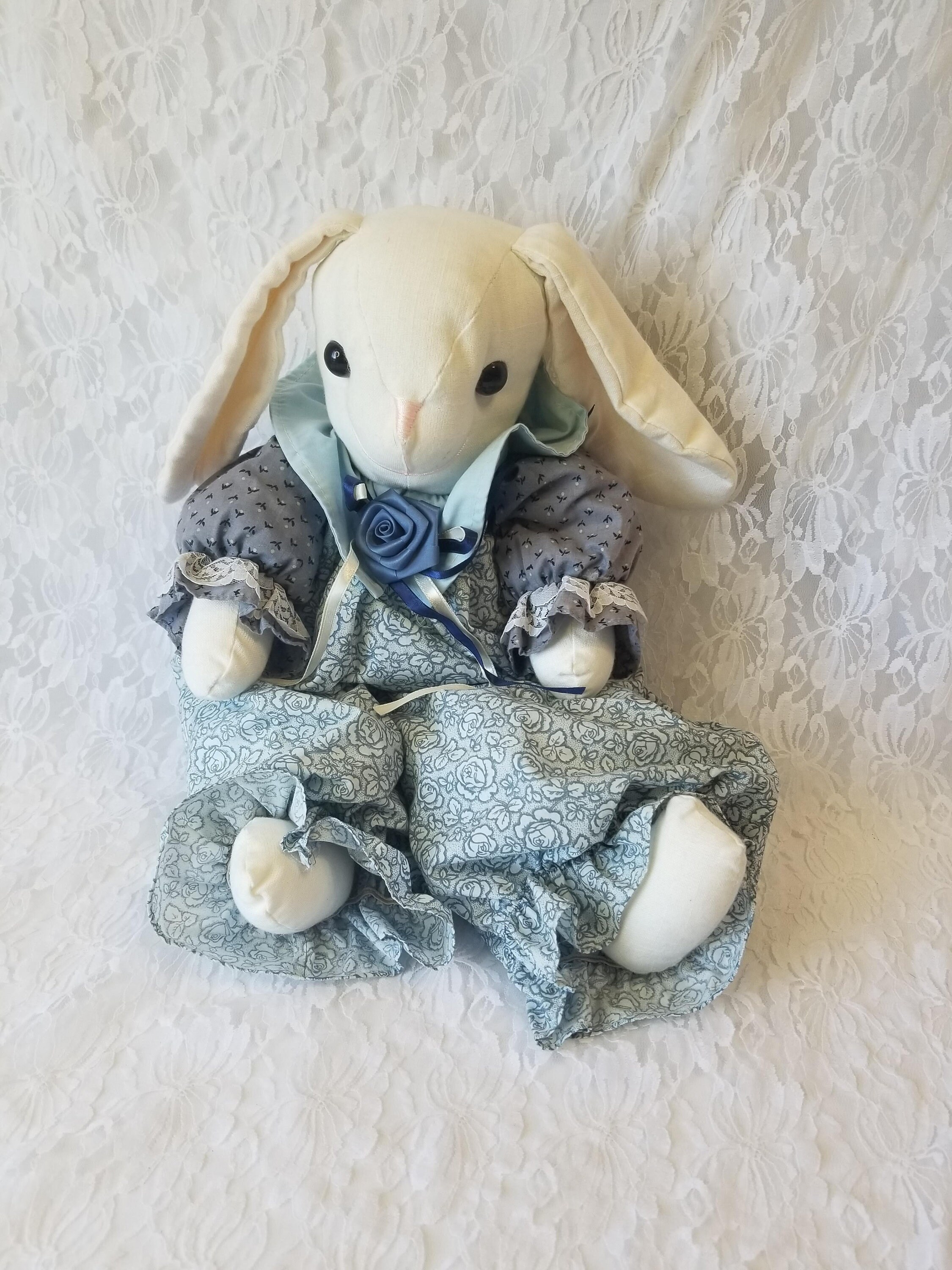 Handmade 1980s 20 Big Blue OOAK Cloth Bunny Rabbit Hare Girl Doll ...