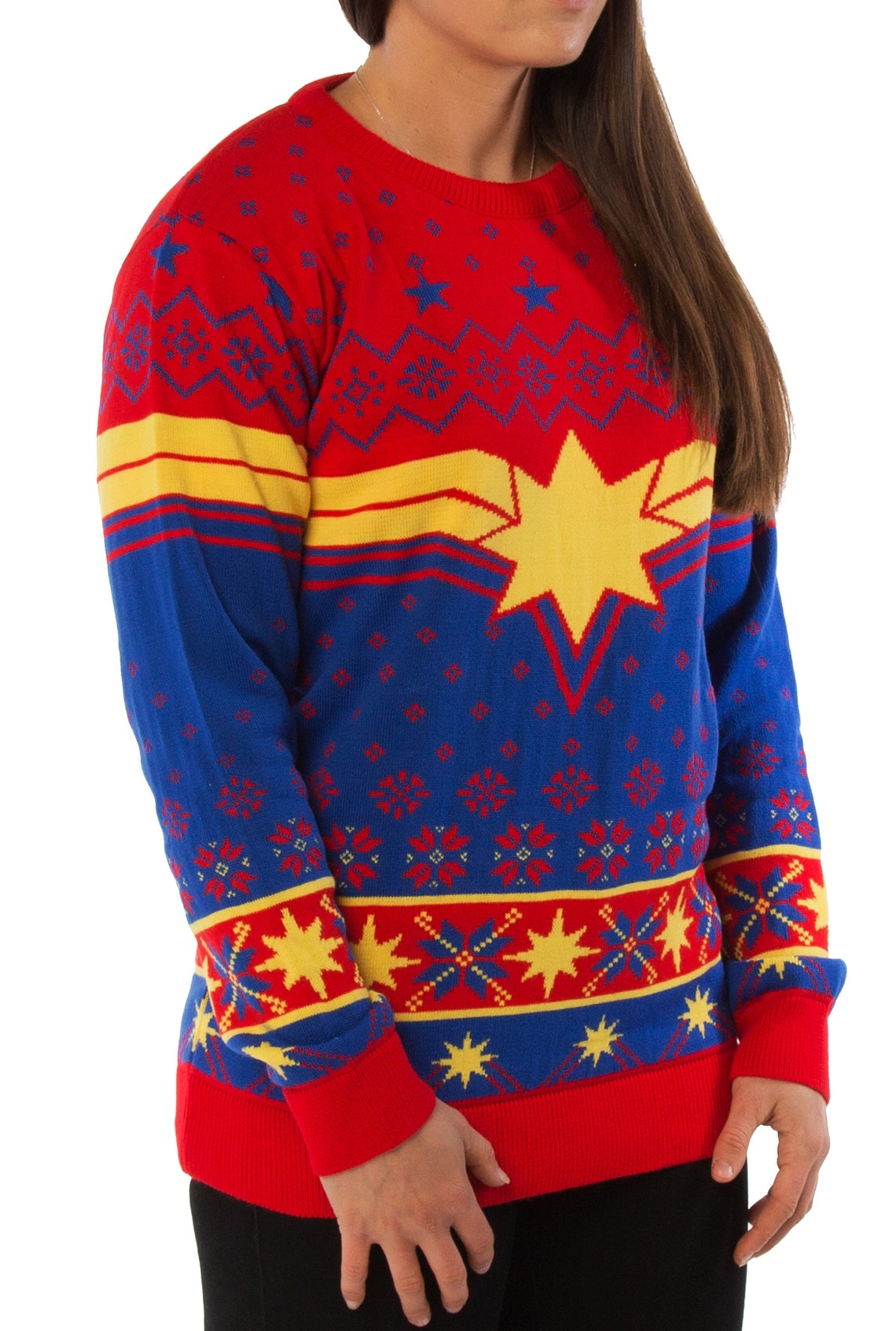 Captain Marvel Emblem Red & Blue Knitted Christmas Jumper | Etsy