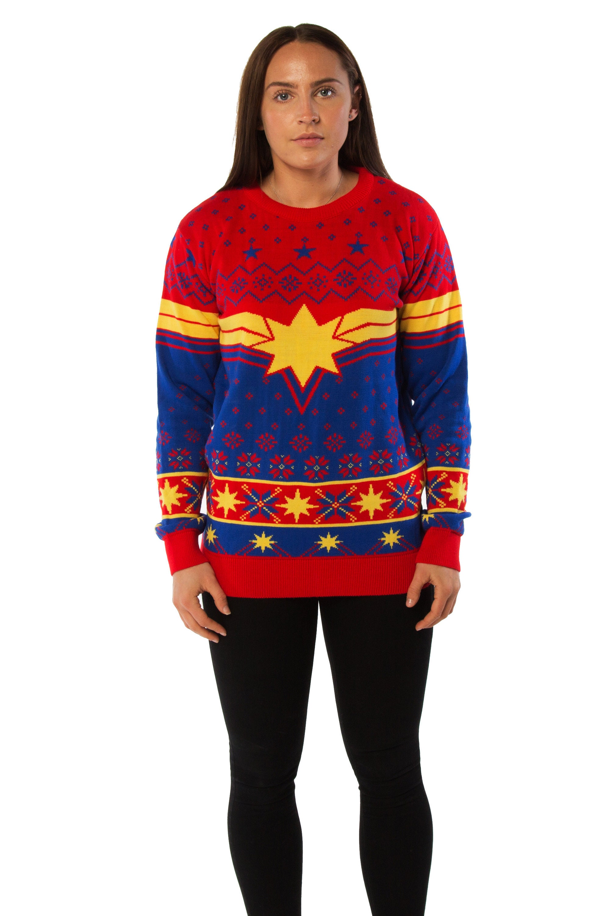 Captain Marvel Emblem Red & Blue Knitted Christmas Jumper | Etsy