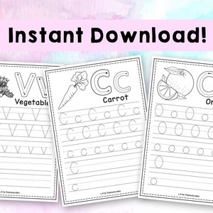 Food ABC Alphabet Tracing Practice Worksheet Alphabet Writing - Etsy