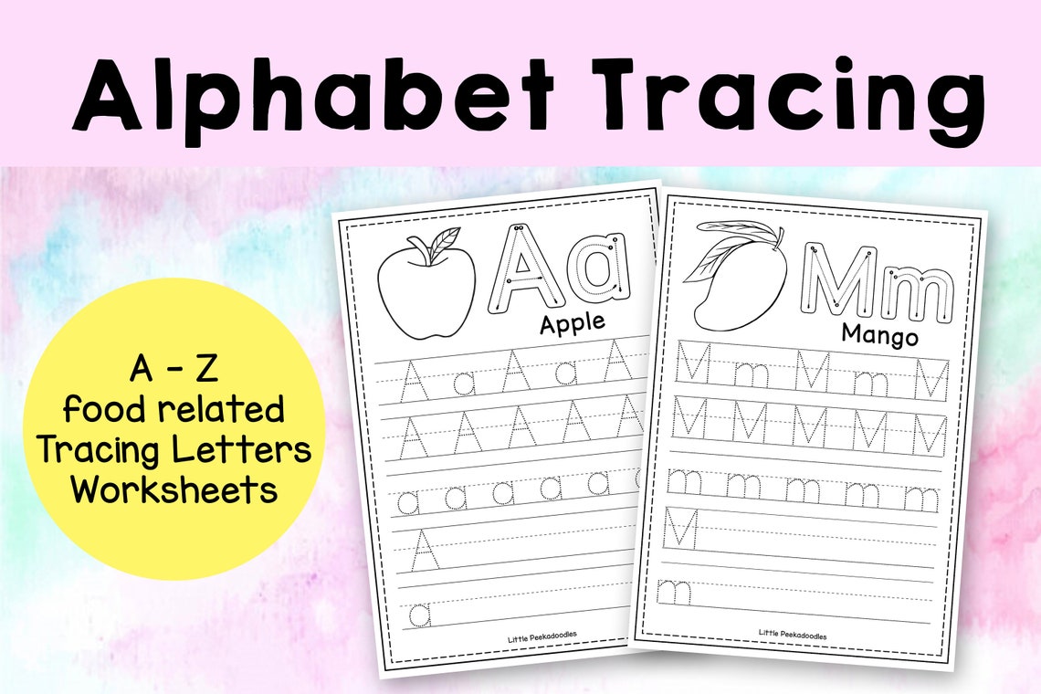 Food ABC Alphabet Tracing Practice Worksheet Alphabet Writing - Etsy