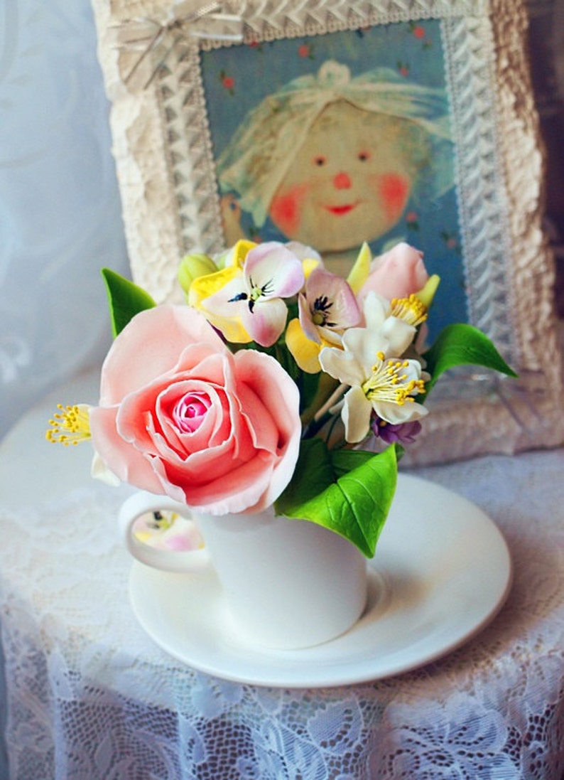 Small Flower Arrangement Pink Rose Table Decor Dining Room - Etsy