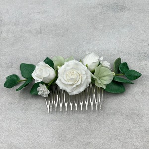 White Rose Floral Hair Comb Wedding Hairpiece, Bridal Hair Clip Flower ...