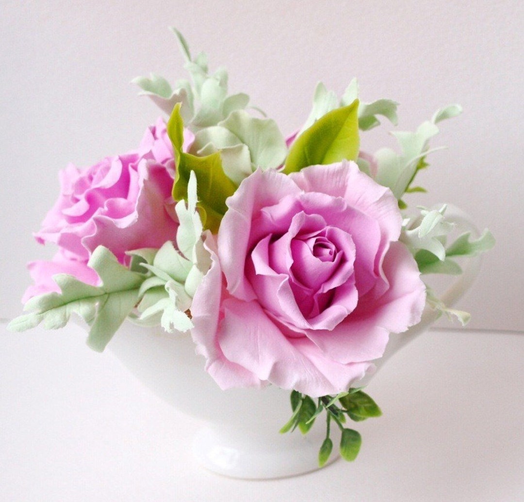 Pink Rose Floral Arrangement - Table Flower Centerpiece, Spring Kitchen ...