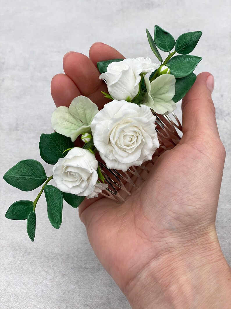 White Rose Floral Hair Comb Wedding Hairpiece Bridal Hair - Etsy