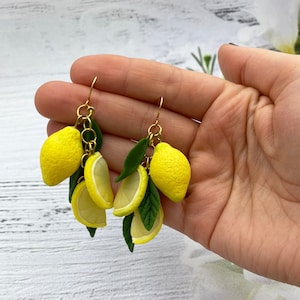 Lemon Earrings, Slice Lemon Dangle Earrings Fruit Food Earrings Vegan ...