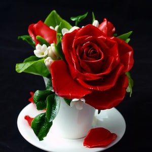 Red Floral Arrangement - Cup With Roses and Lilac, Table Decorations ...